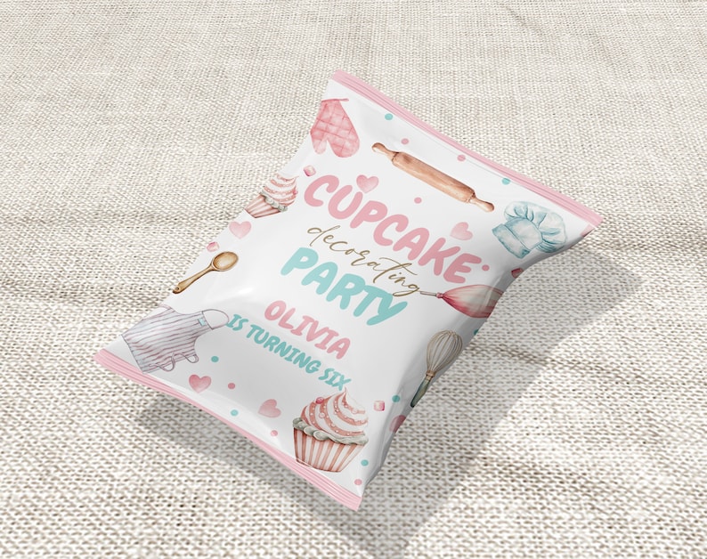 Chips Bag Template, Girls Birthday Favors | Cupcake Decorating Party ...