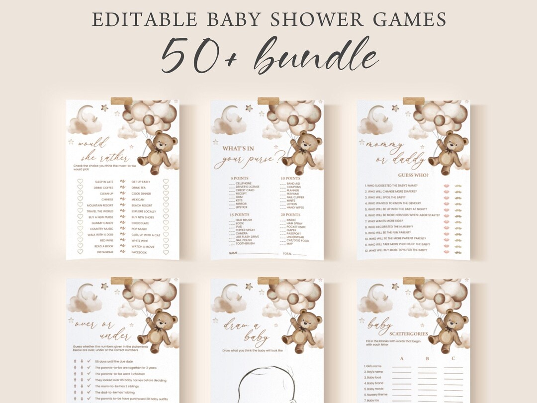 Editable Baby Shower Games Bundle, Set | Teddy Bear Balloon, We Can ...
