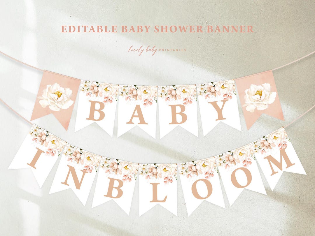 Baby Shower Party Banner, Baby in Bloom | Pink Floral, Spring Summer ...
