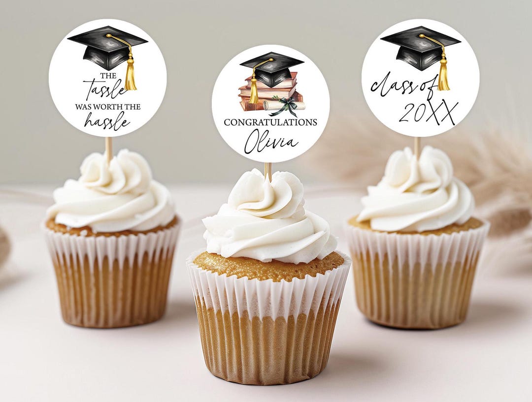 Graduation Cupcake Toppers, Cap and Tassel, Books & Diploma (printable ...