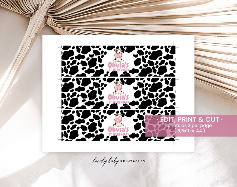 Editable Water Bottle Labels | Holy Cow I'm ONE, Cow Print | Printable ...
