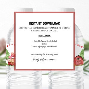 Editable Water Bottle Labels Farm, Barn Animals, Barnyard, Ranch ...
