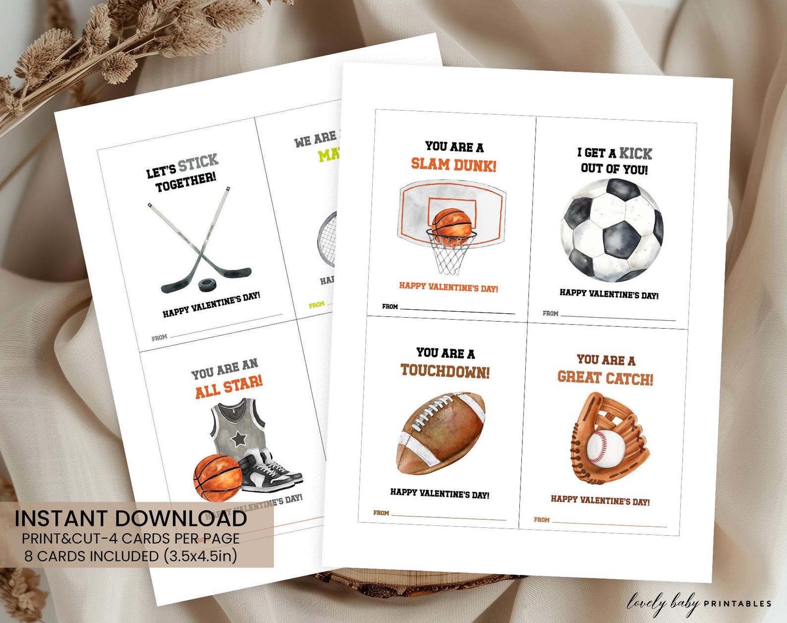 Printable Sports Valentines Cards, Kids Valentine Day Gift Tags, Funny ...