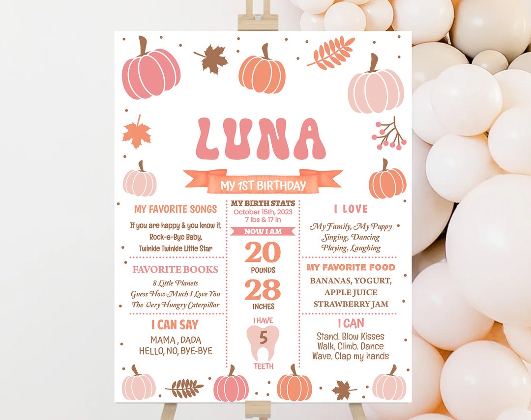 Baby Girls Milestone Sign, Poster | Our Little Pumpkin, Fall, Autumn ...