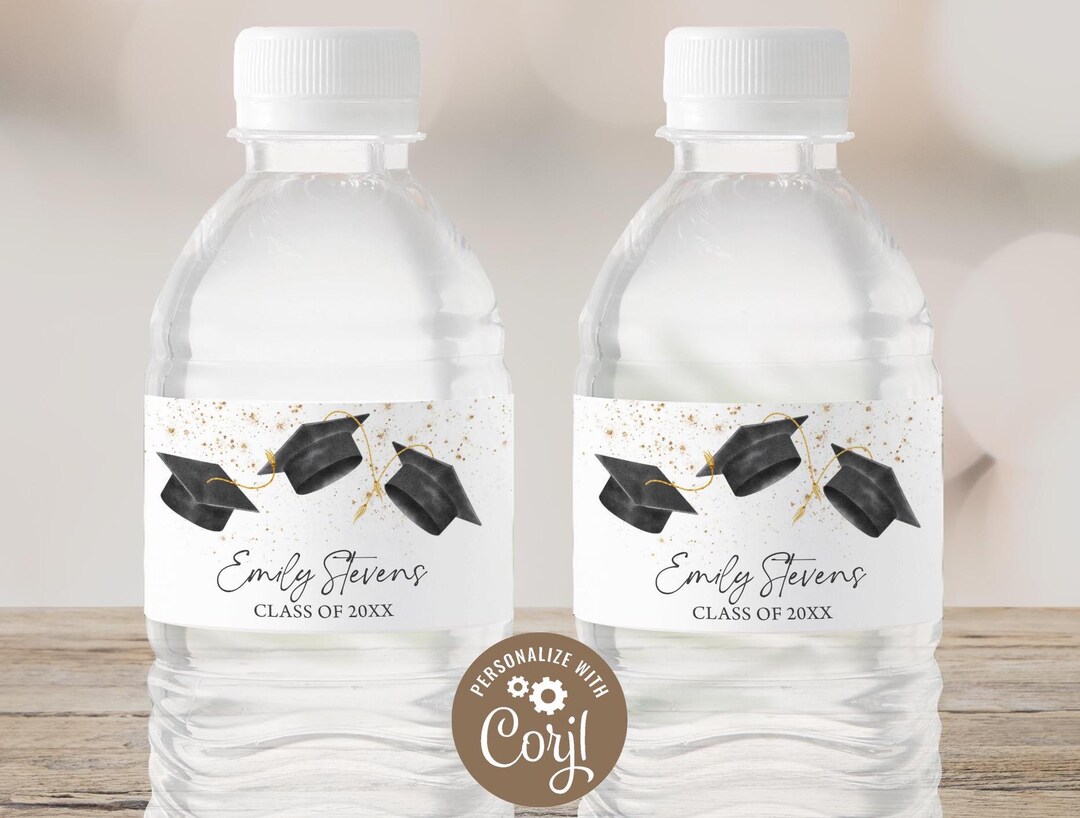 Editable Water Bottle Labels | Gold Glitter Confetti | Printable ...