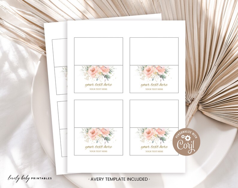 Editable Place Cards Printable Name Cards Blush Floral Food - Etsy