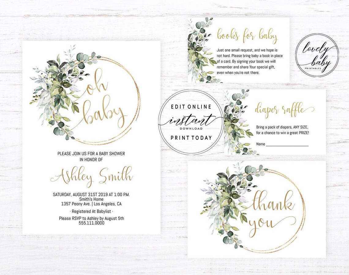Baby Shower Invitation Greenery Baby Shower Invite Printable | Etsy