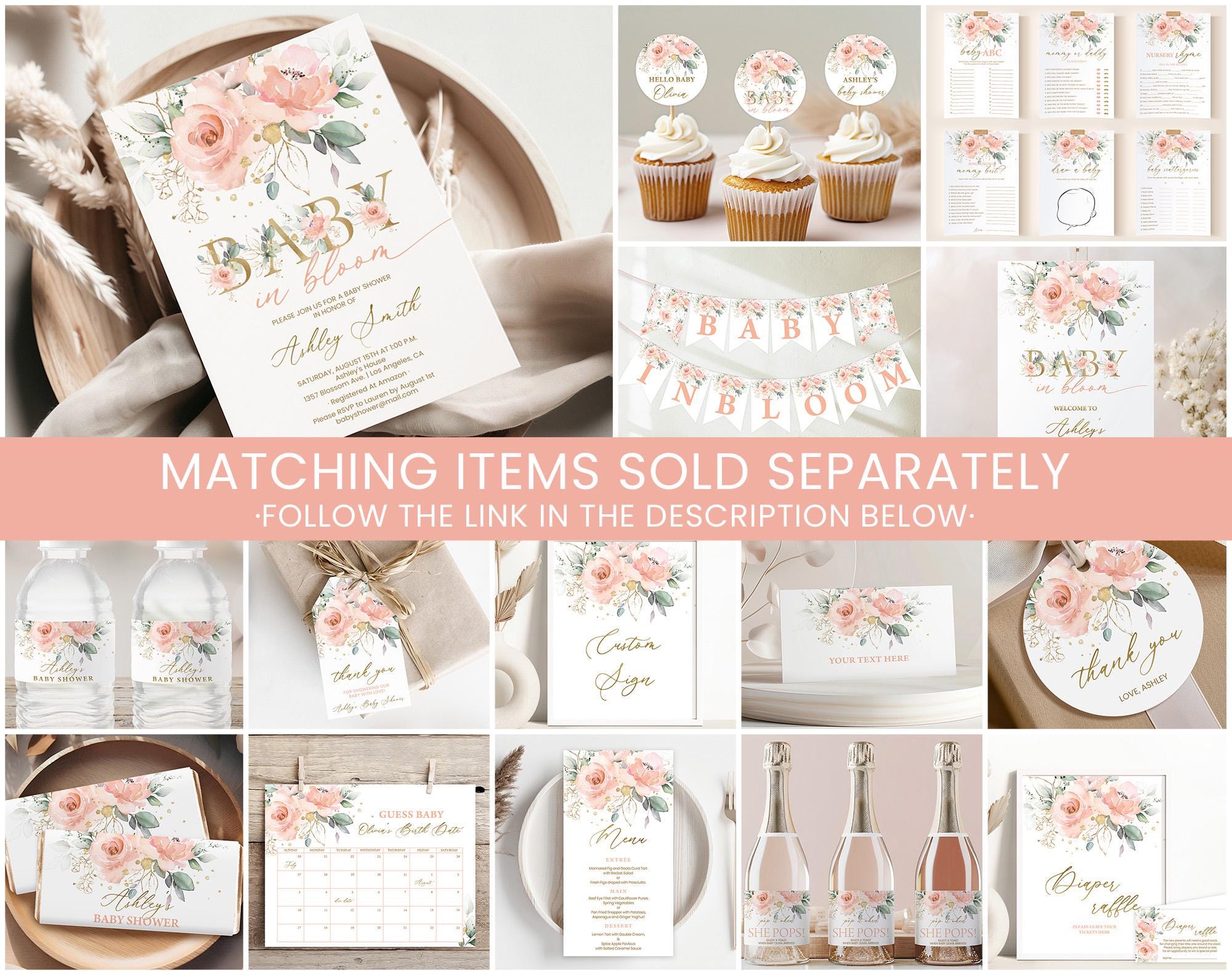 Baby Shower Party Banner, Baby in Bloom | Blush Pink, Boho Floral ...