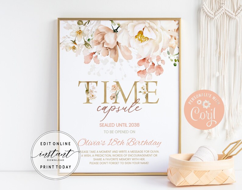 Blush Floral Time Capsule Sign Printable Time Capsule Card - Etsy
