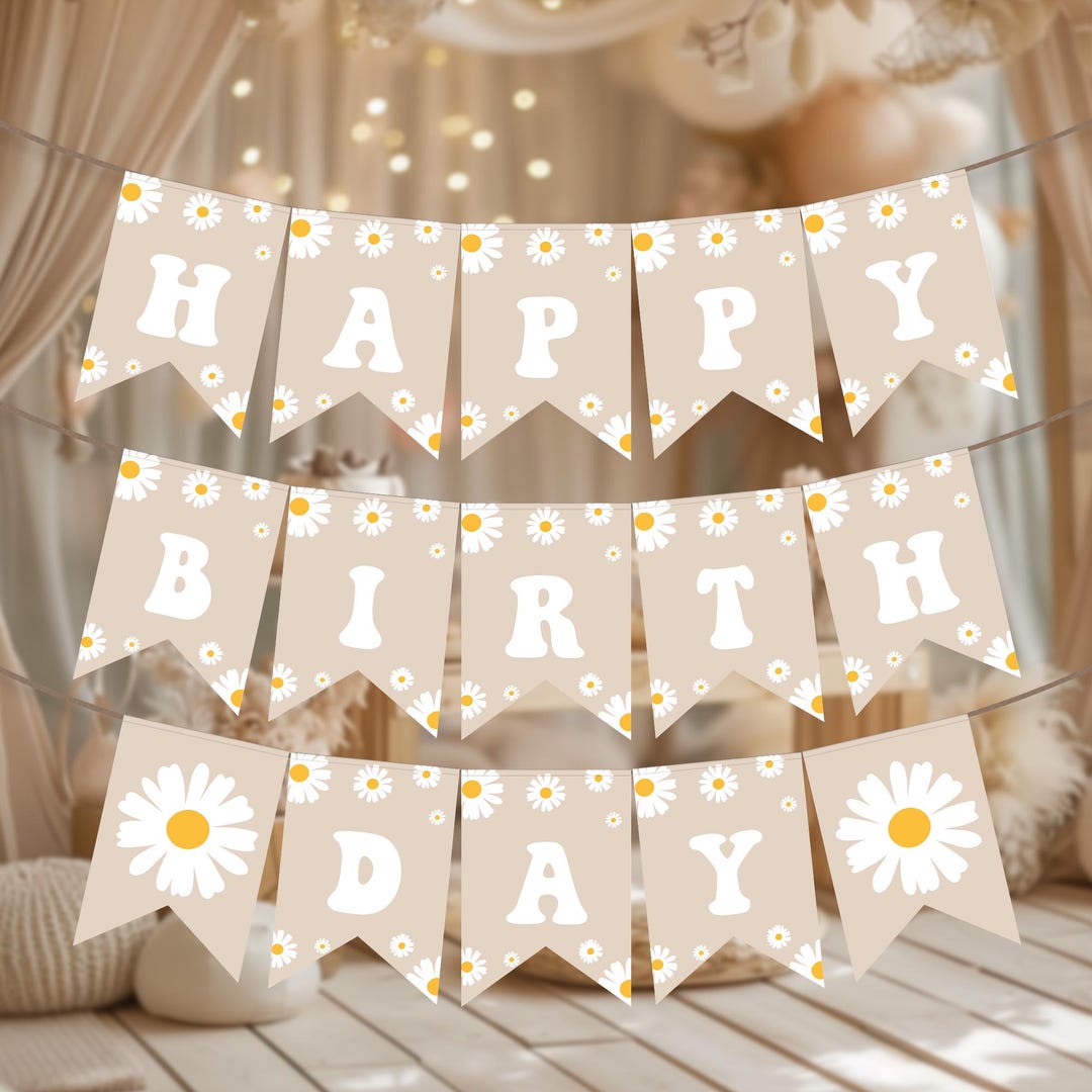 Happy Birthday Banner | Daisy, Little Miss Onederful, Flowers, Spring ...