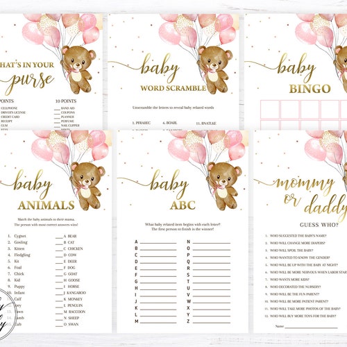 Printable Teddy Bear Baby Shower Games Bundle Gold Baby Shower - Etsy