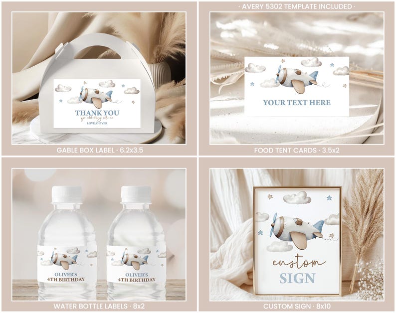 Airplane Birthday Party Bundle - Pilot Invite Template + Decor, Signs ...