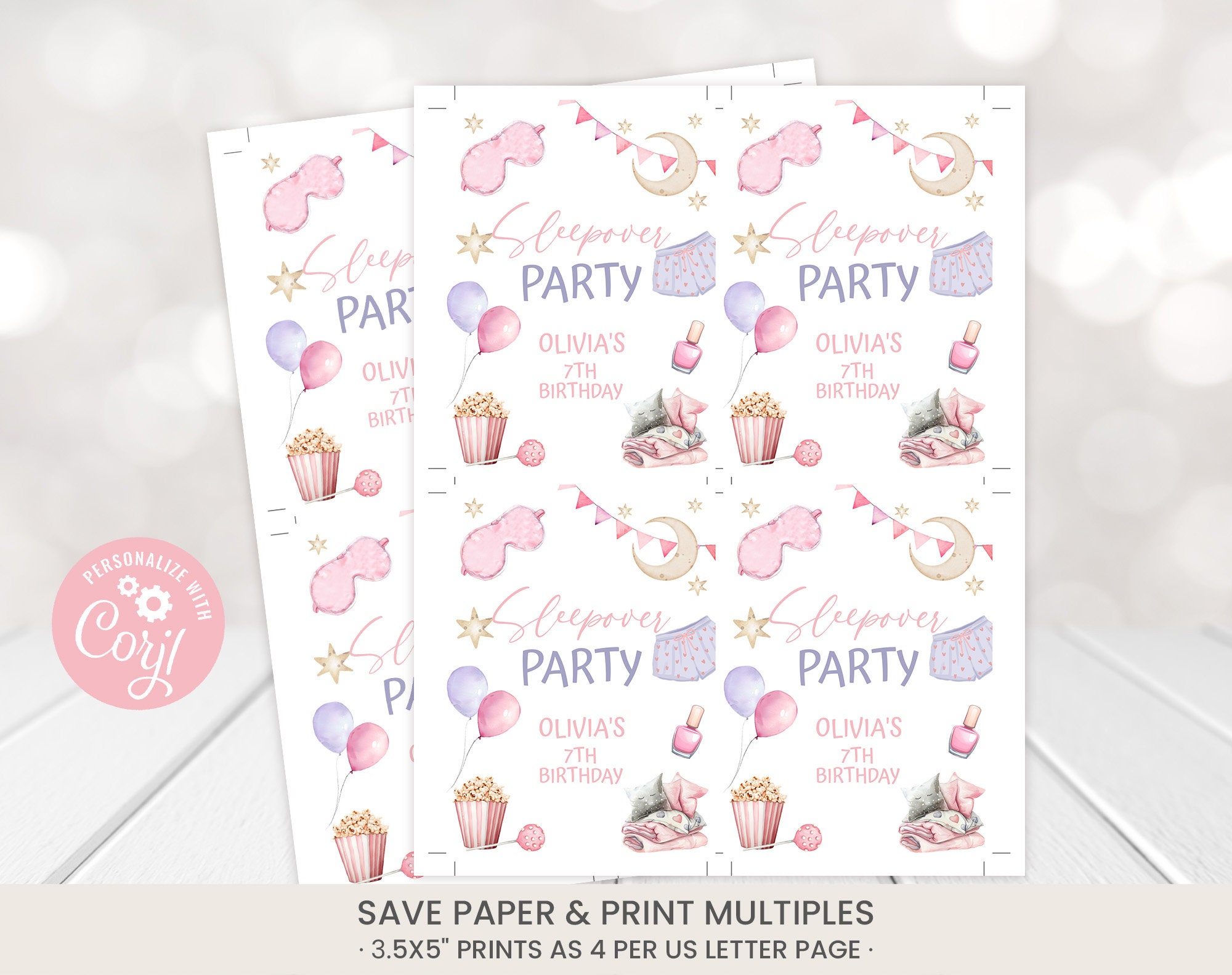 Sleepover Birthday Juice Pouch Label, Girls Slumber Party Capri Sun ...