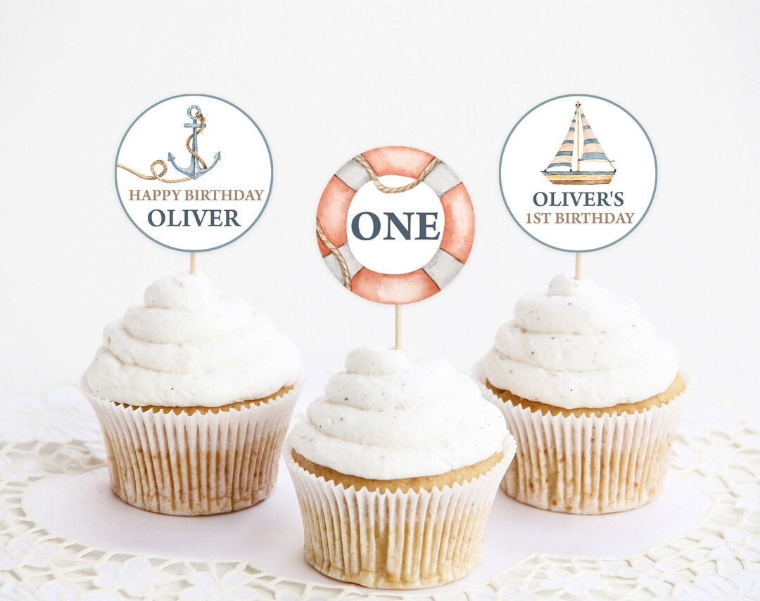 Printable Cupcake Toppers, Party Cake Decor | Nautical, Sailboat, Our ...
