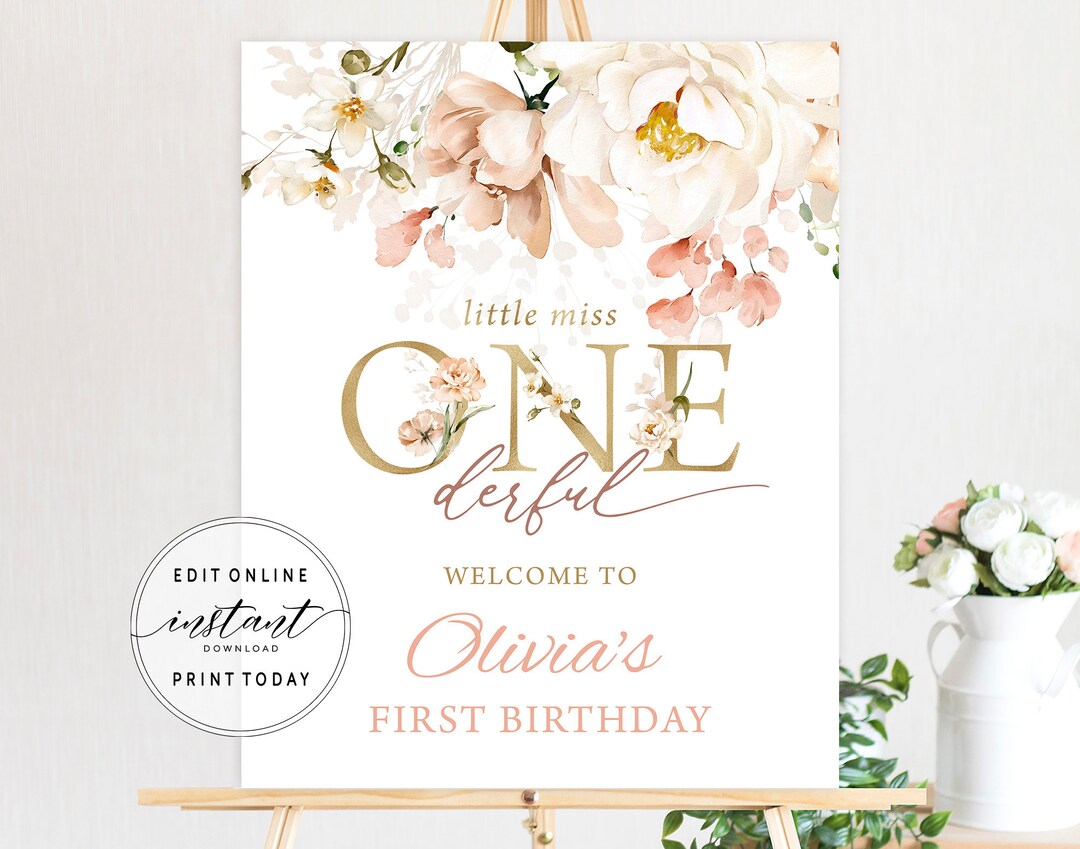 Floral Welcome Sign Template Printable Welcome Poster 1st Birthday ...