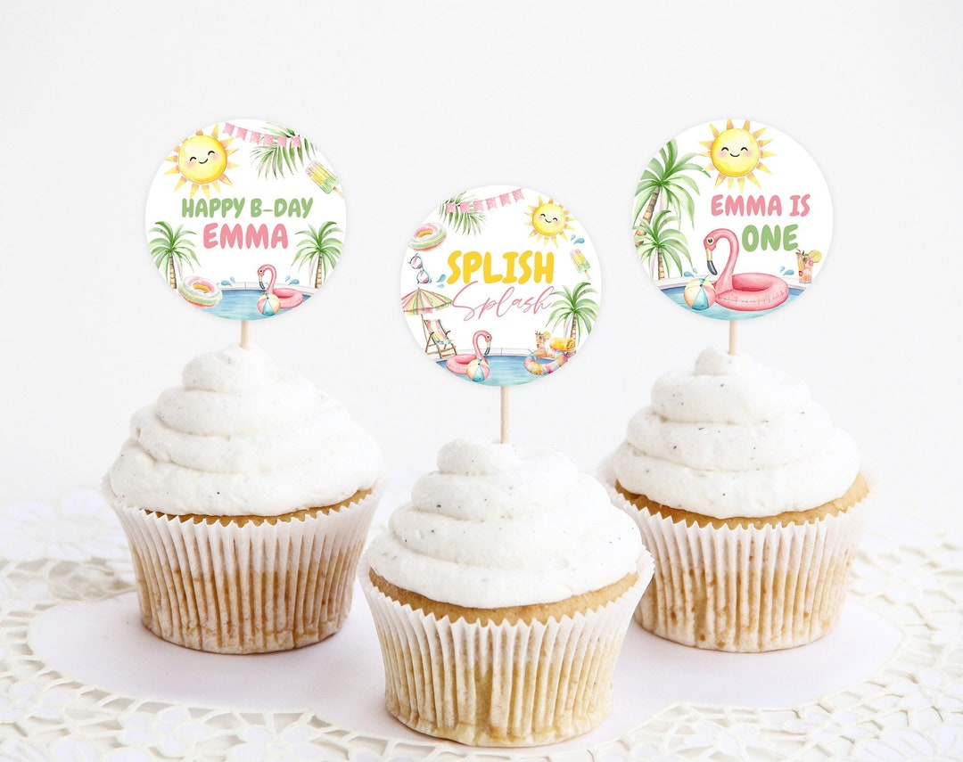 Printable Cupcake Toppers, Party Cake Decor | ONE in the Sun, Pool ...