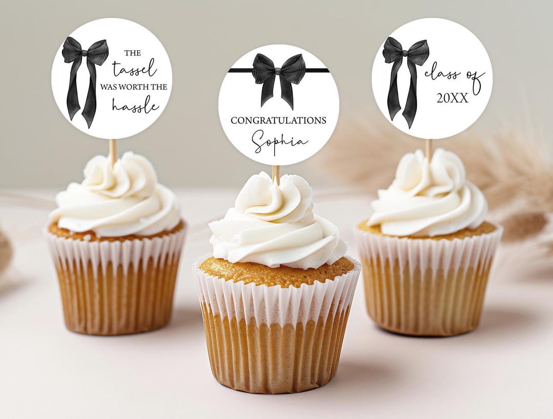 Printable Cupcake Toppers, Custom Cake Decor | Black Coquette Bow ...