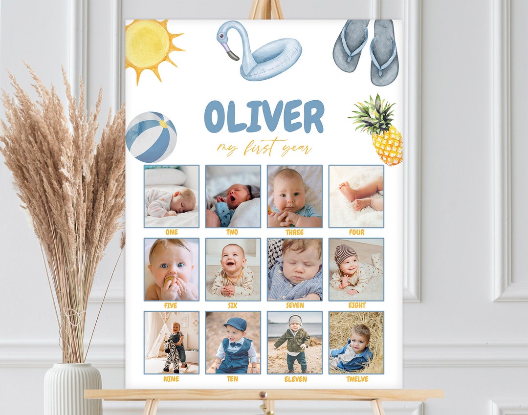 Photo Milestone Sign, 12 Months Poster, Baby Year in Photos | ONE in ...