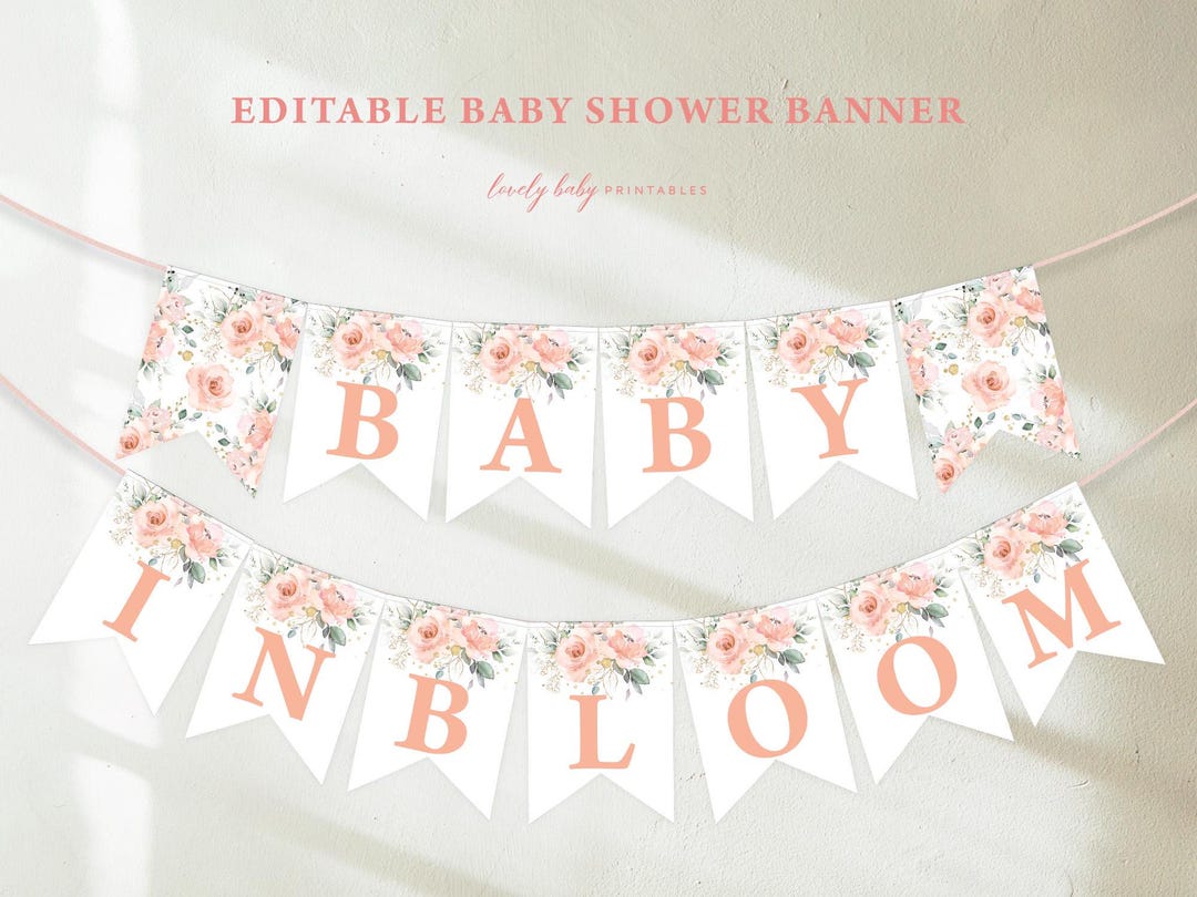 Baby Shower Party Banner, Baby in Bloom | Blush Pink, Boho Floral ...