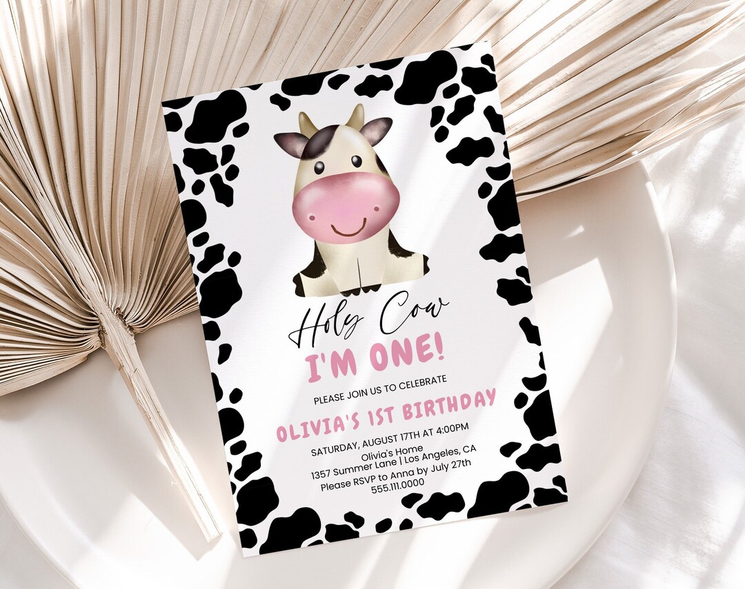 Holy Cow Birthday Invitation, Girls 1st Birthday Invite | Holy Cow I'm ...