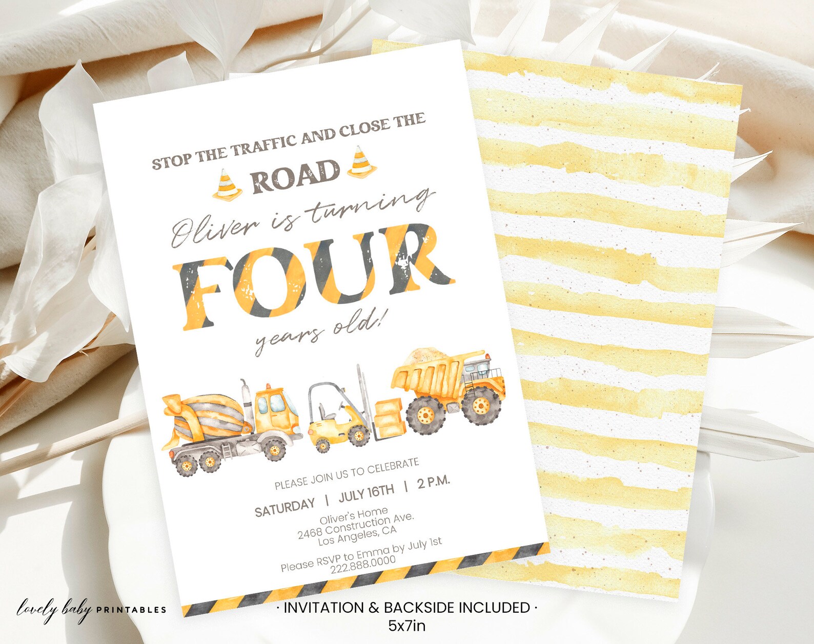 Boys 4th Birthday Invitation Template Construction Fourth Birthday ...