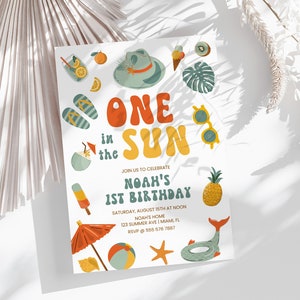 ONE in the Sun Birthday Invitation, First Birthday Invite Beach, Pool ...