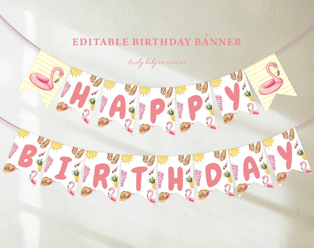 Happy Birthday Banner | ONE in the Sun, Beach Pool Party, Tropical ...