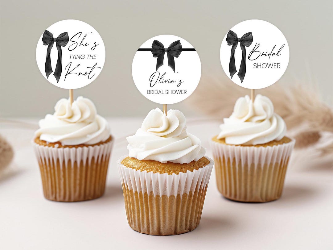 Cupcake Toppers, Cake Decor | Black Bow, She's Tying the Knot, Elegant ...