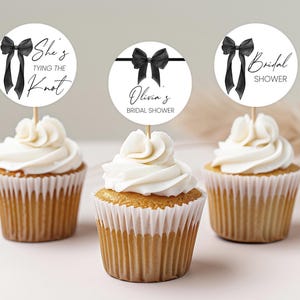 Cupcake Toppers, Cake Decor | Black Bow, She's Tying the Knot, Elegant ...