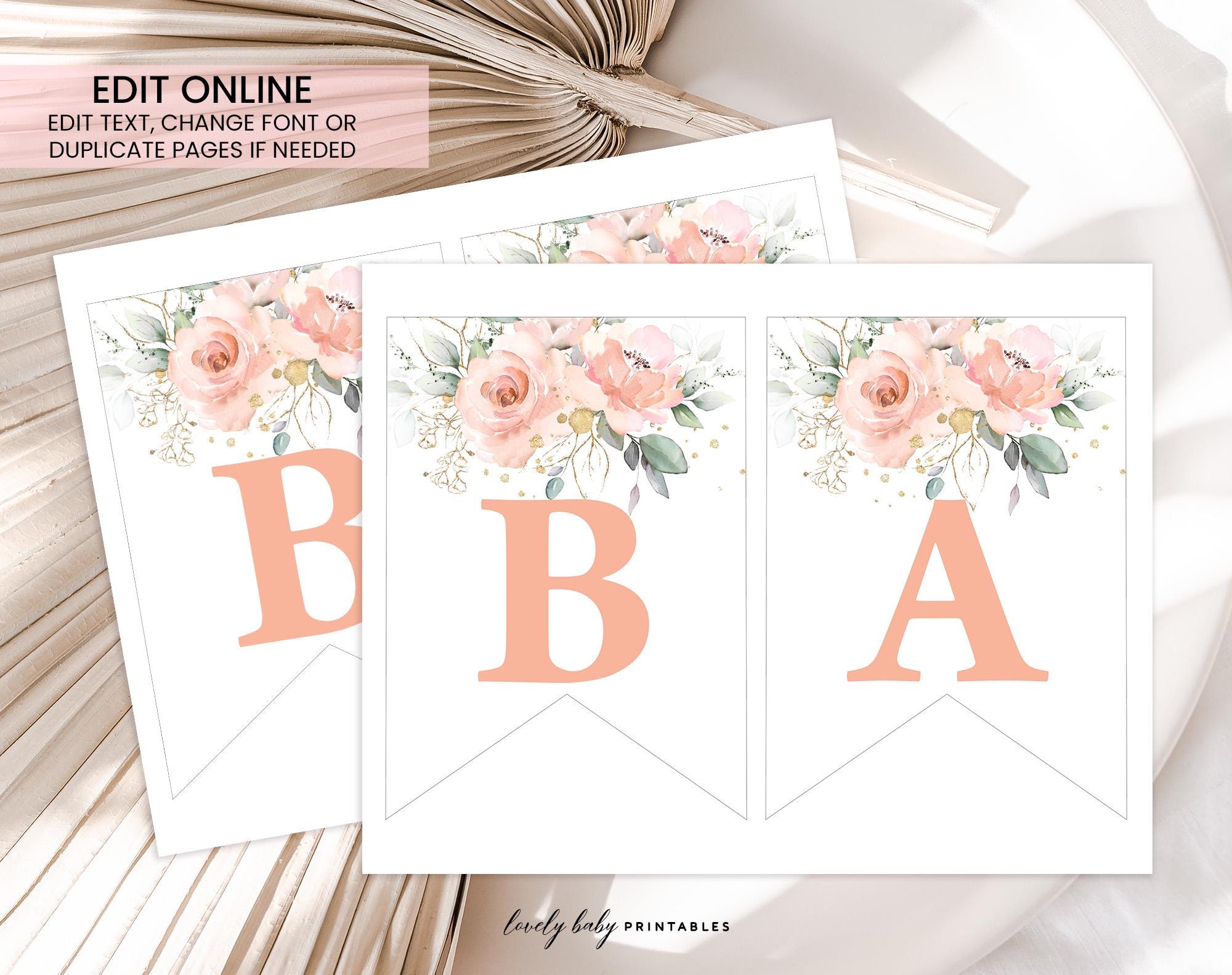 Baby Shower Party Banner, Baby in Bloom | Blush Pink, Boho Floral ...