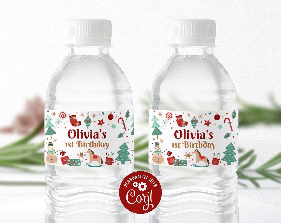 Editable Water Bottle Labels Christmas, Winter Onederland, Holiday ...