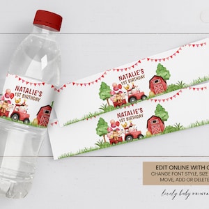 Editable Water Bottle Labels Farm, Barn Animals, Barnyard, Ranch ...