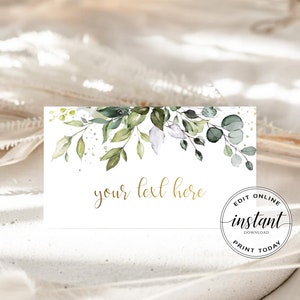 Greenery Place Card Template Editable Wedding Place Card Printable Name ...
