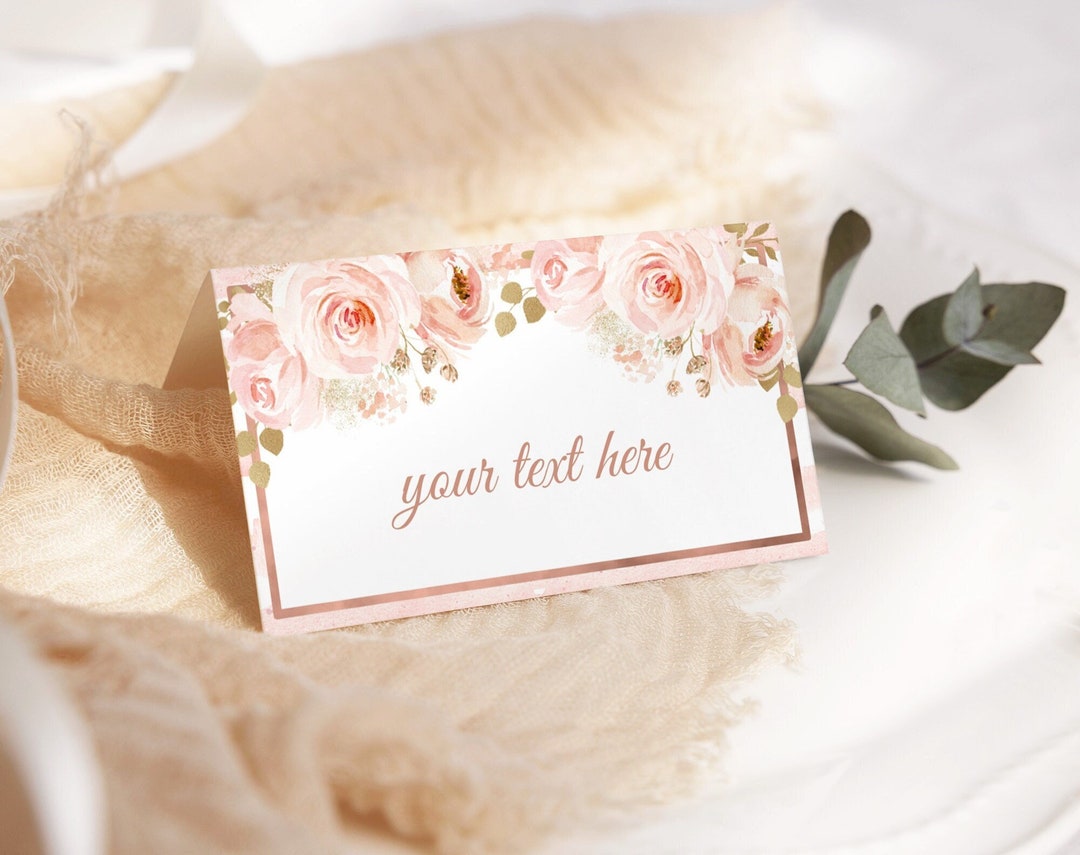 Editable Place Card Template Printable Name Cards Blush Floral Food ...