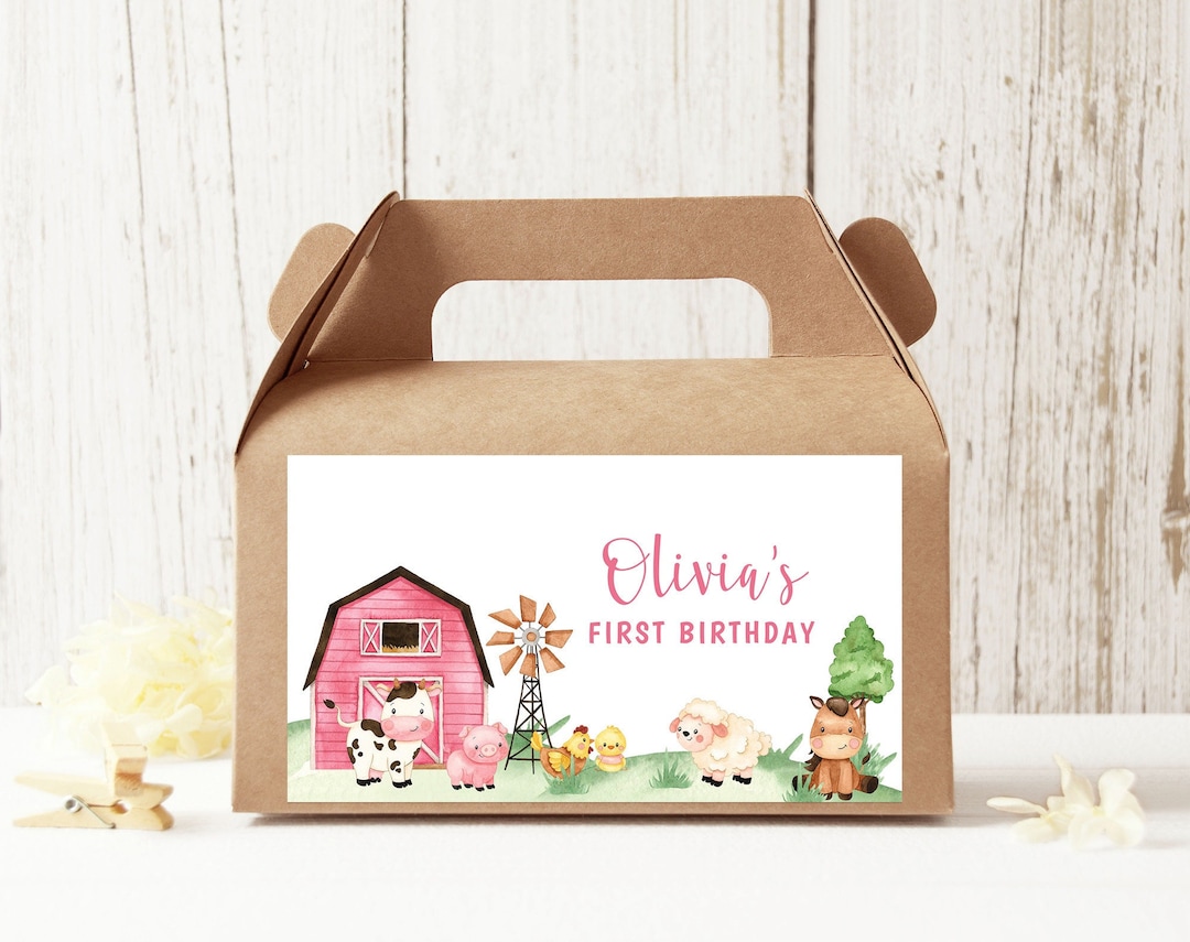 Gable Box Label, Gable Gift Box Sticker Farm Animals Barnyard Ranch ...