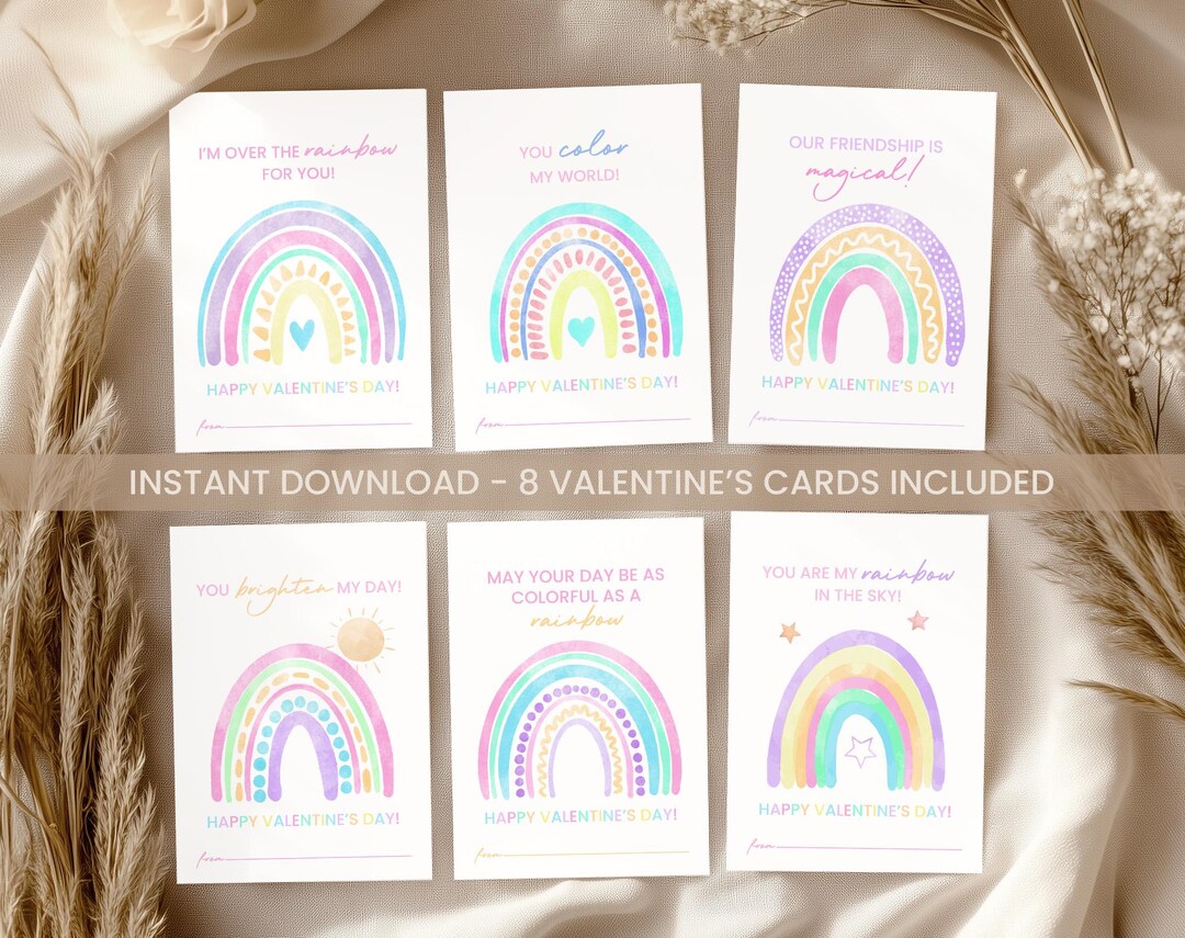 Printable Rainbow Valentine Cards, Kids Valentine Day Gift Tags, Funny ...