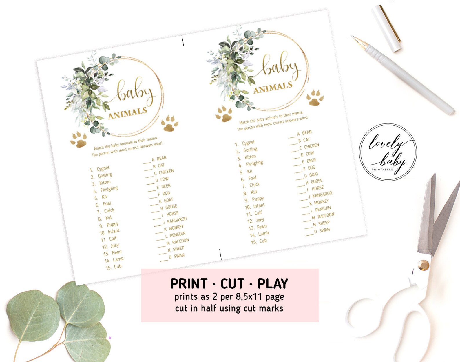 Animals Baby Shower Game Name the Baby Animals Printable Baby | Etsy