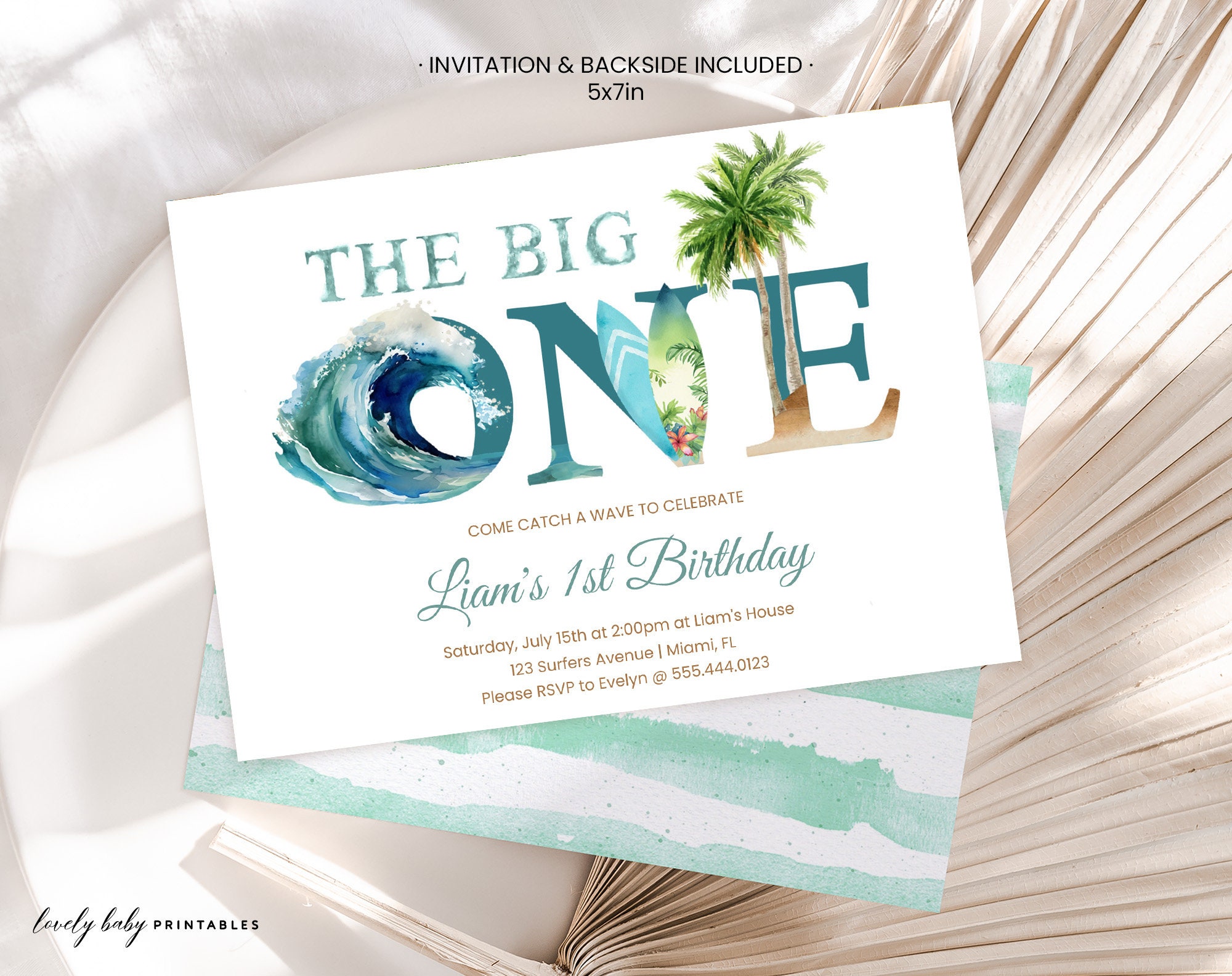 The Big ONE Surf 1st Birthday Invitation | Surf Waves, Beach, Surfboard ...