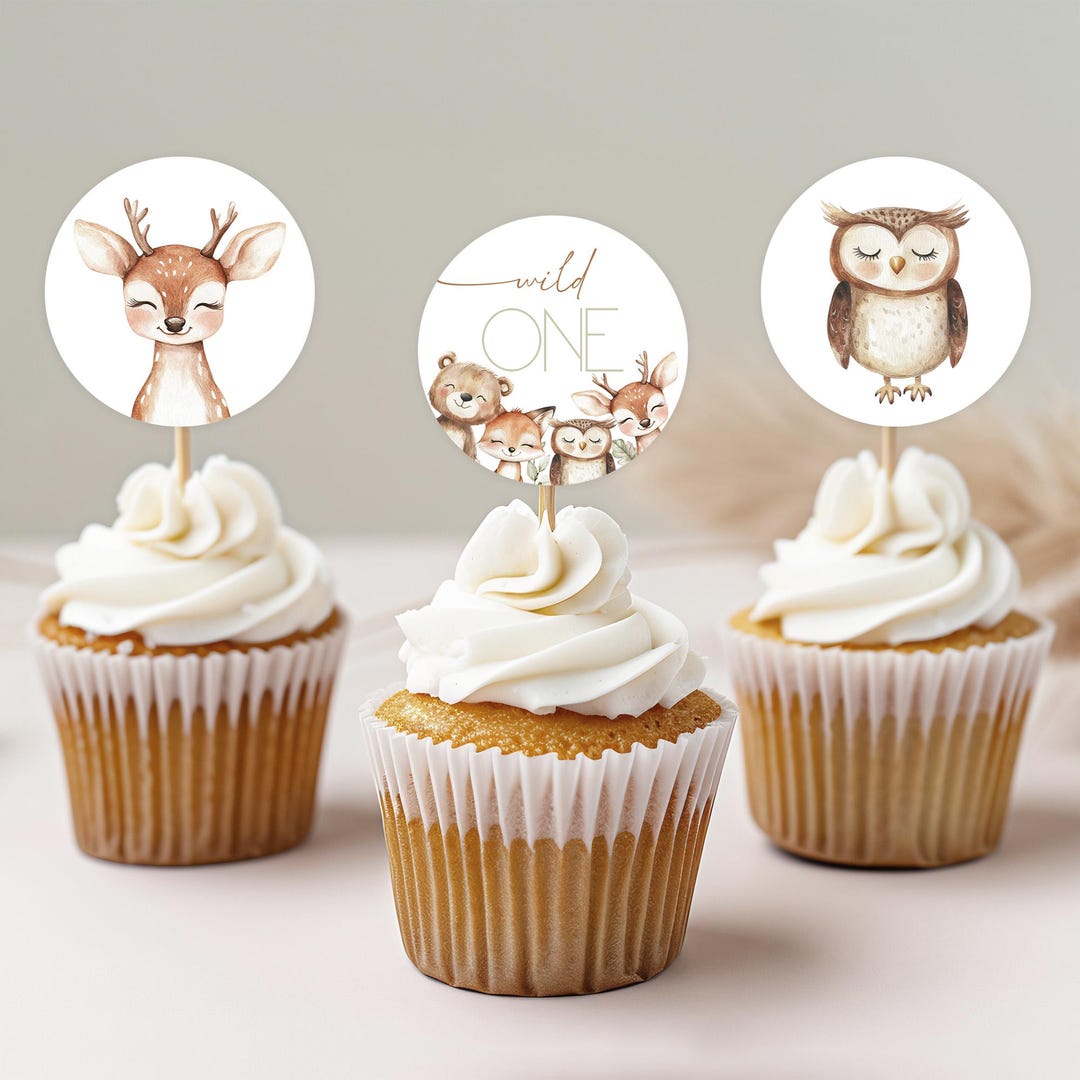 Printable Cupcake Toppers, Party Cake Decor | Wild ONE, Woodland ...