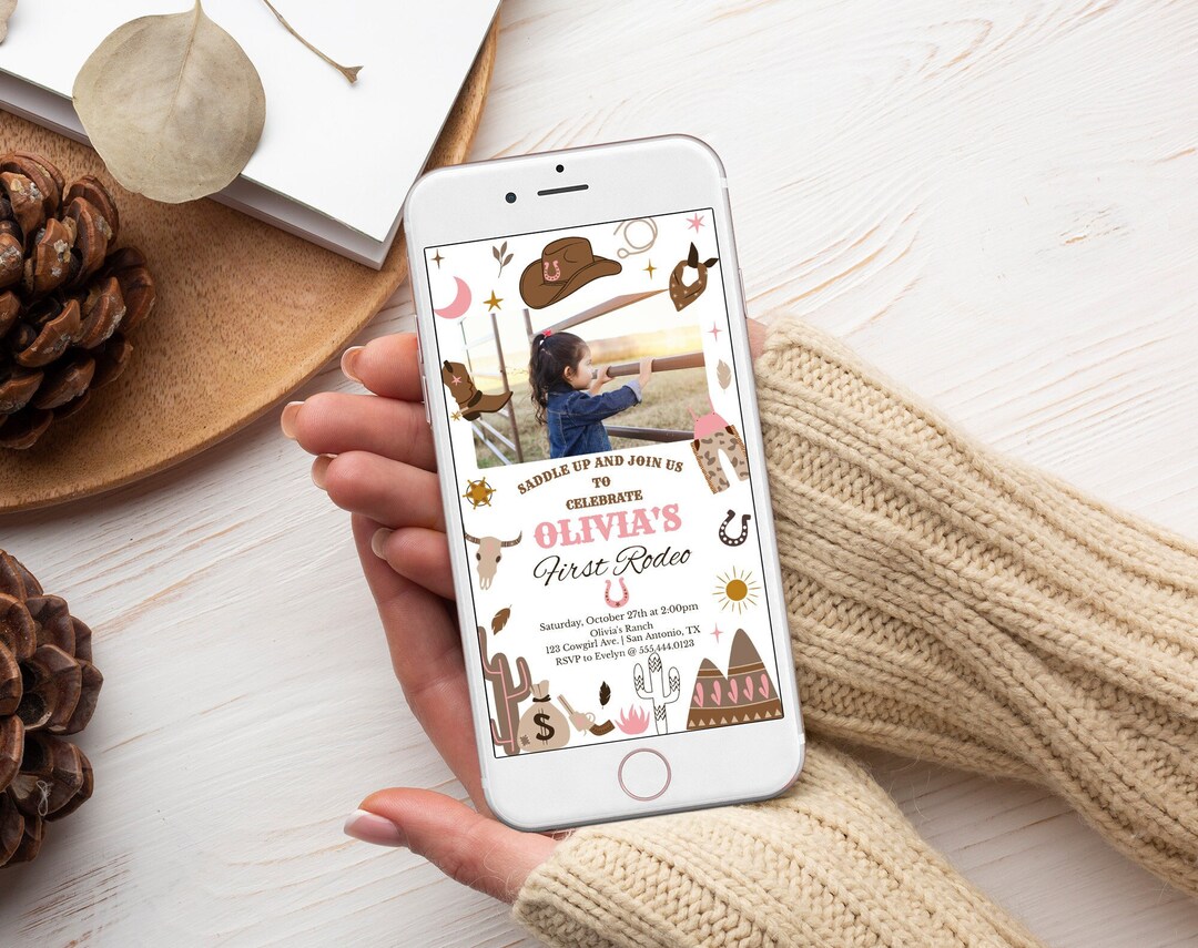 First Rodeo Birthday Invite, Girls 1st Birthday Evite | Cowgirl, Wild ...