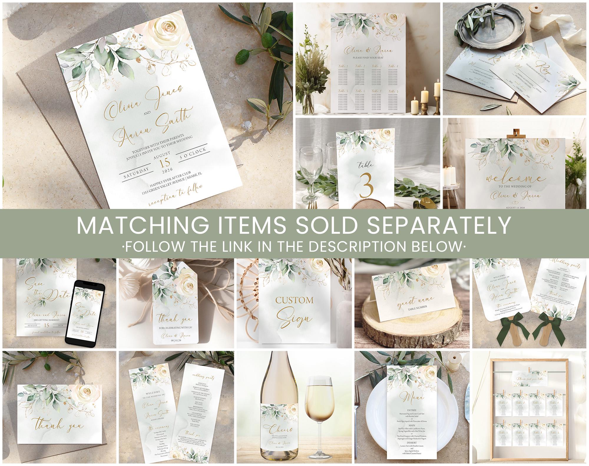 Wedding Program Fan Template | White Floral, Greenery Gold, Botanical ...