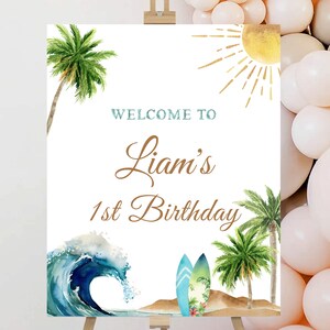 Birthday Welcome Sign, Poster | the Big ONE, Surf Wave, Beach ...