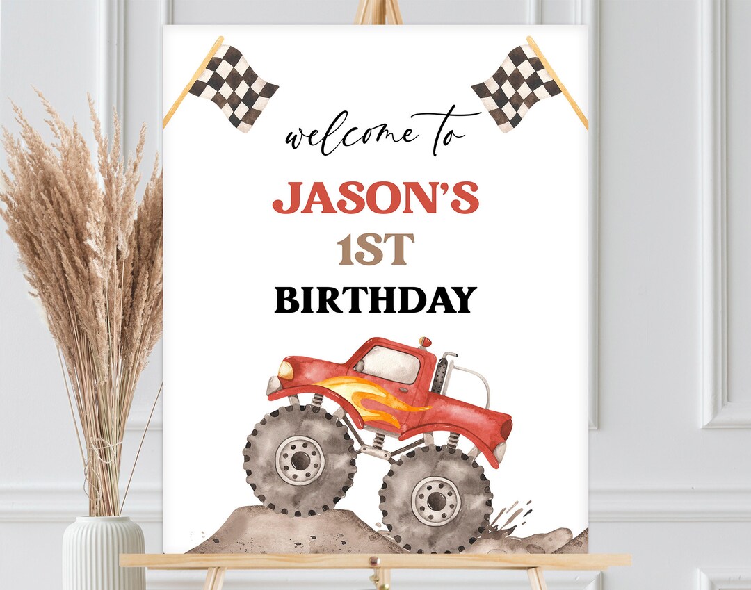 Birthday Welcome Sign, Poster | Monster Truck, Start Your Engine ...