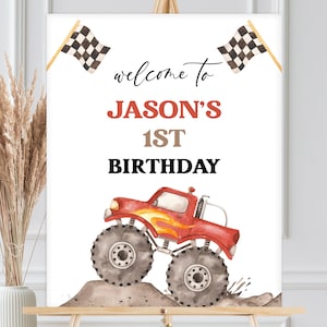 Birthday Welcome Sign, Poster | Monster Truck, Start Your Engine ...