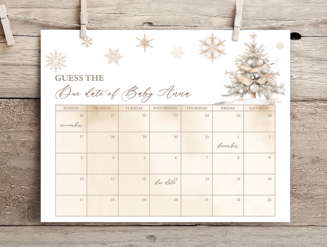 Baby Due Date Calendar, Birth Date Sign Merry Little Baby, Christmas ...