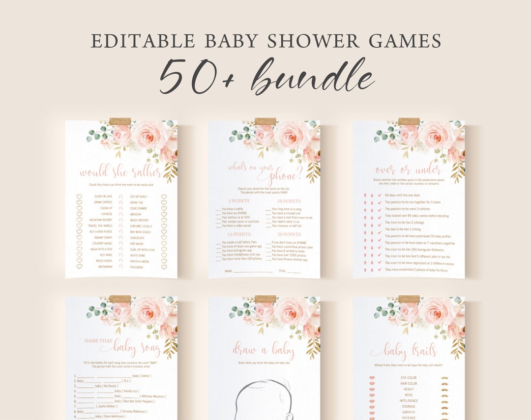 Editable Baby Shower Games Bundle Printable Baby Shower Signs Blush ...