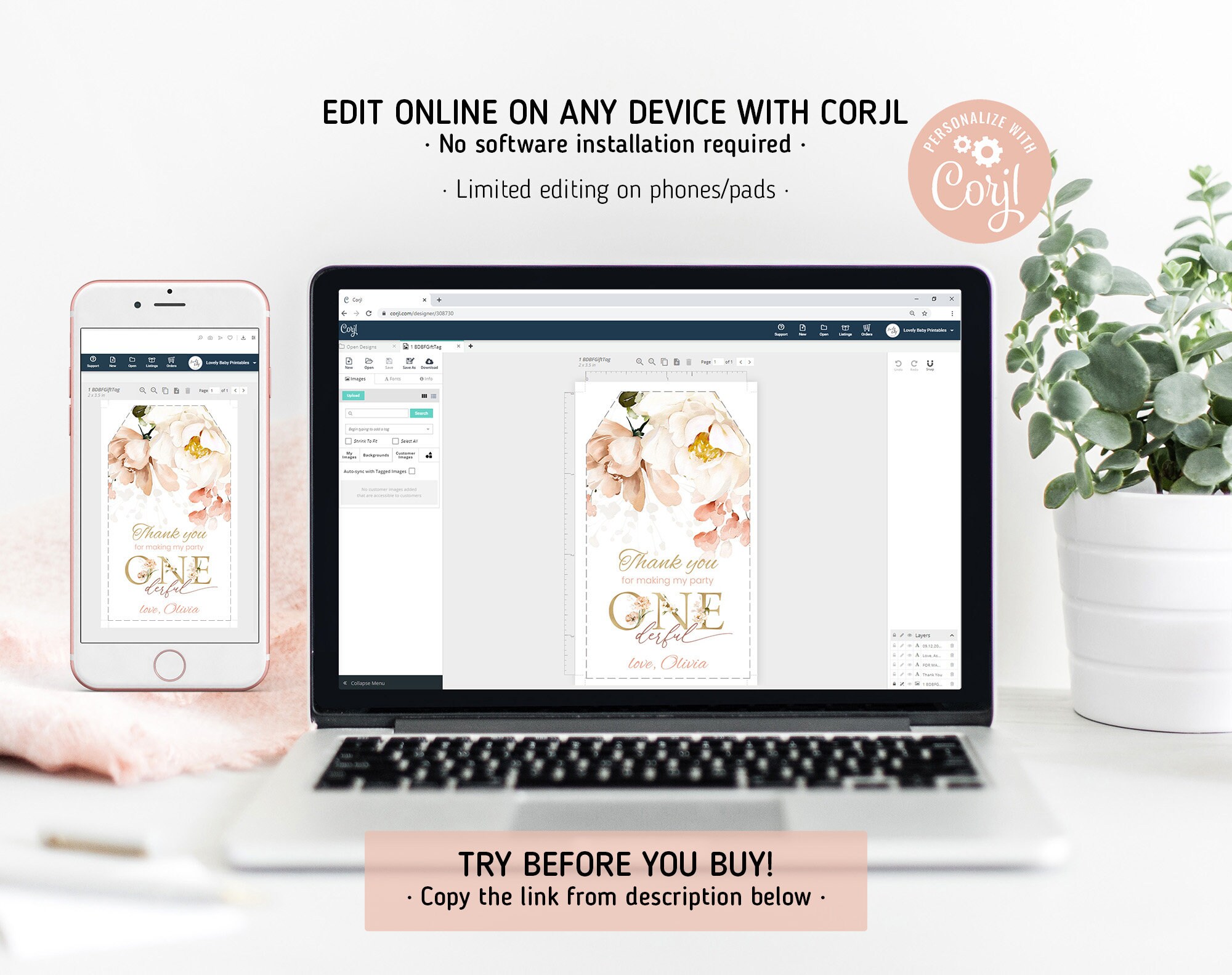 Boho Floral Favor Tags Printable Birthday Party Favors Blush | Etsy