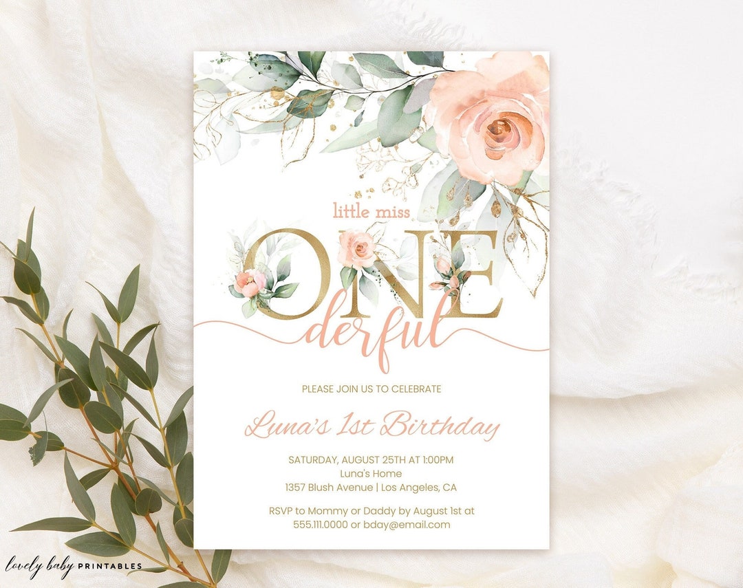 Baby Girl First Birthday Invitation Template Little Miss Onederful 1st ...
