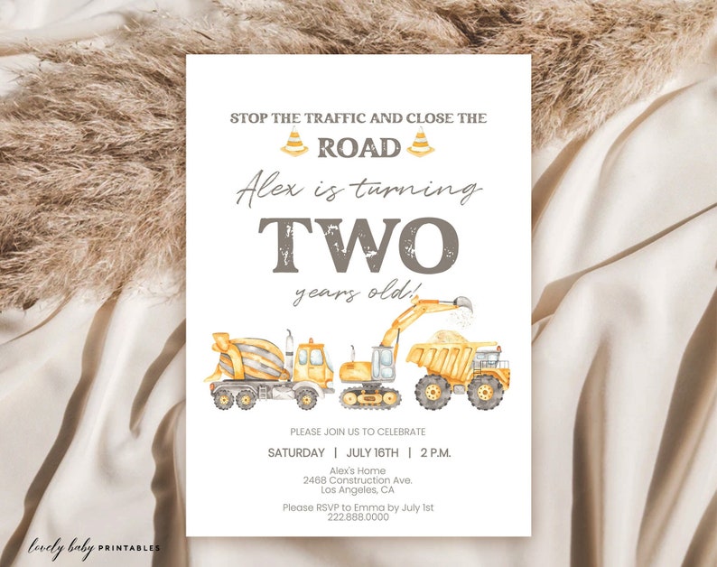 Editable Boys 2nd Birthday Invitation Construction Second - Etsy
