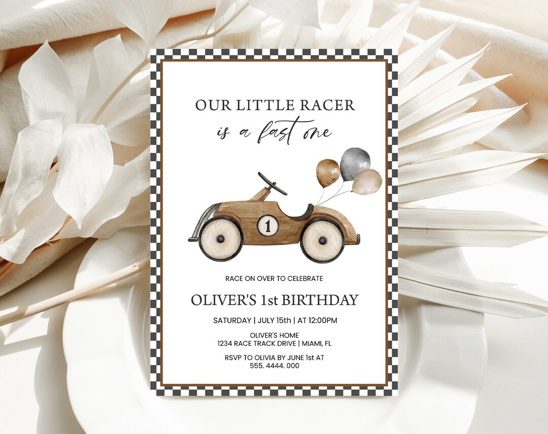 Fast One First Birthday Invitation Boys 1st Birthday Party Invite ...